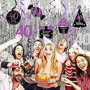 40th Birthday Decorations Women Purple Black Silver for Women Qian’s Party Purple Silver Black Foil Hanging Swirls Decorations 40th Birthday Party Hanging Decor – Women 40th Birthday Party Decorations