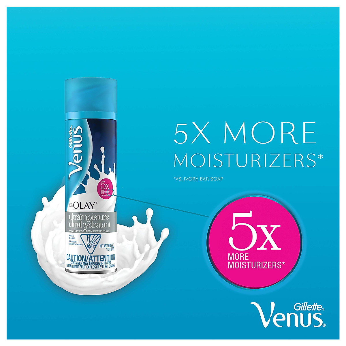 Gillette Venus with Olay Ultramoisture Women's Shave Gel, Water Lily Kiss, 6 Ounce (Pack of 6)