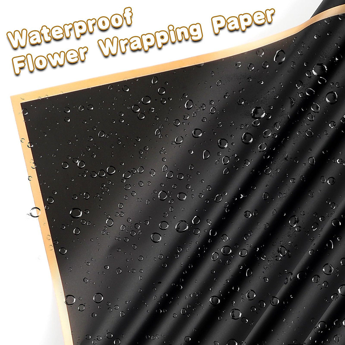 20 Sheets Flower Wrapping Paper, Waterproof Floral Bouquet Wrapping Paper Gold Edge Korean Florist Bouquet Supplies for DIY Crafts Packaging Bouquet Wedding Birthday Gift, 22.8x22.8 inch (Black)
