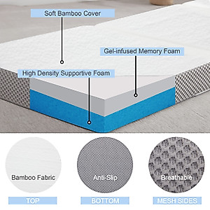 Kingfun Tbfit Memory Foam Folding Mattress, 4 Inch Gel-Infused Foldable Floor Mattress, Breathable Tri-fold Mattress Topper with Bamboo Cover, Soft Folding Foldable Portable Floor Guest Bed (Queen)