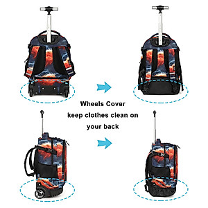 Tilami Rolling Backpack with Trolley Wheeled Design, Cute Cartoon Printed for Boys and Girls, Travel, School, Student Trip (19 Inch, Football)