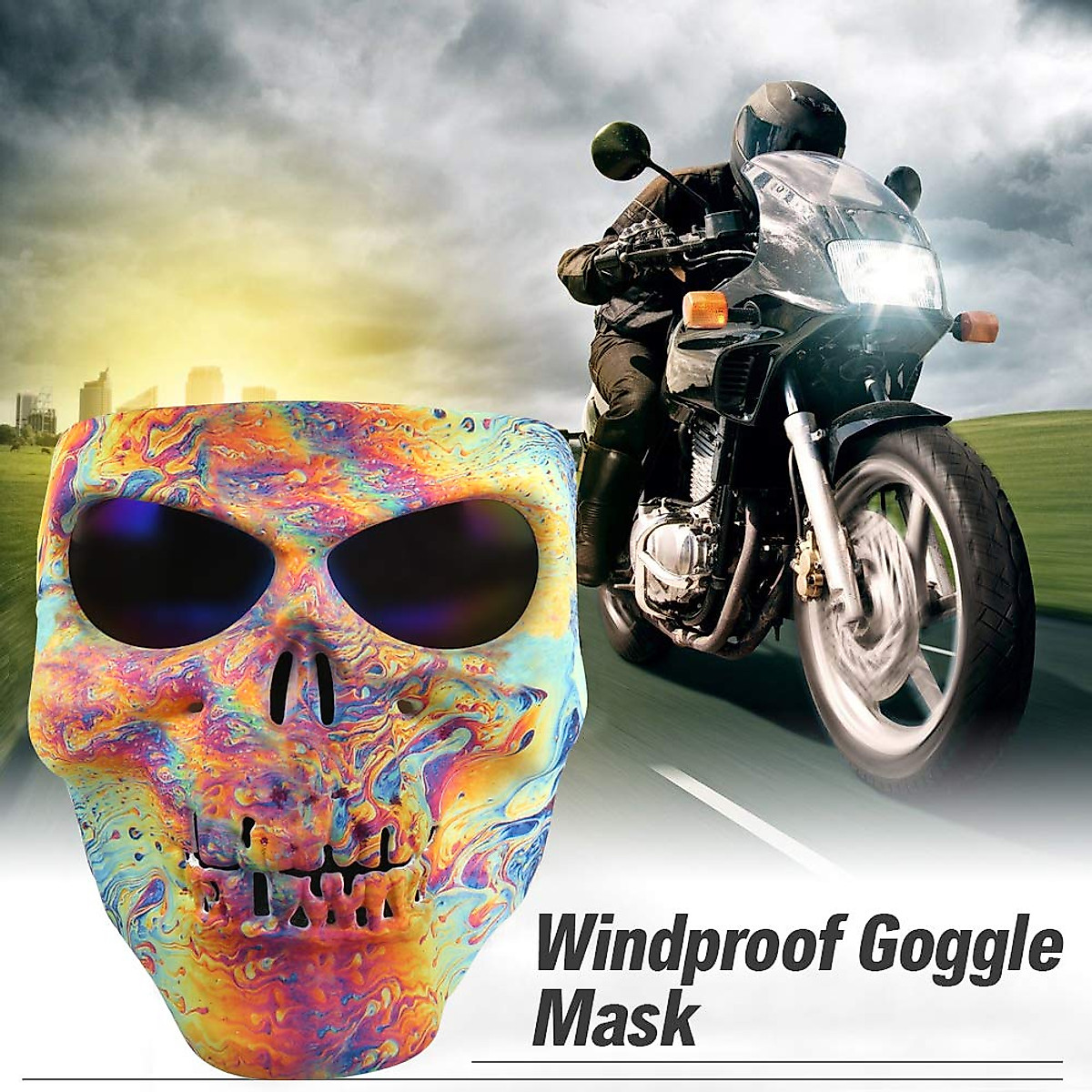 Flantor Motorcycle Goggle Skull Face Mask for Airsoft Paintball Motor Racing Polarized Lens