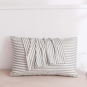 JELLYMONI 100% Natural Cotton Striped Standard Pillowcases Set, 2 Pack White and Grey Stripes Pattern Printed Pillow Covers with Envelope Closure(Pillows are not Included)