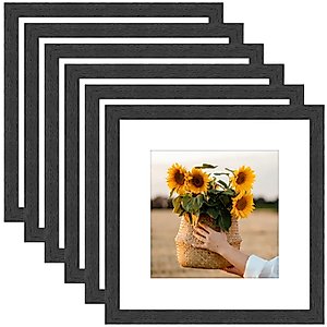 VMUZEDER 8x8 Picture Frame Rustic Black Wood Set of 6,Display Pictures 5x5 with Mat or 8x8 Without Mat,Multi Photo Frames Collage for Wall or Tabletop Display