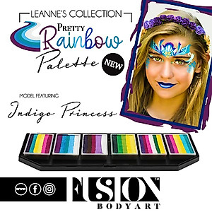 Fusion Body Art Pro Quality Professional Face Painting Palette - Leanne's Pretty Rainbow | Hypoallergenic Safe & Non-Toxic - Perfect for Full Face Designs and Cheek Art | US FDA and EU compliant