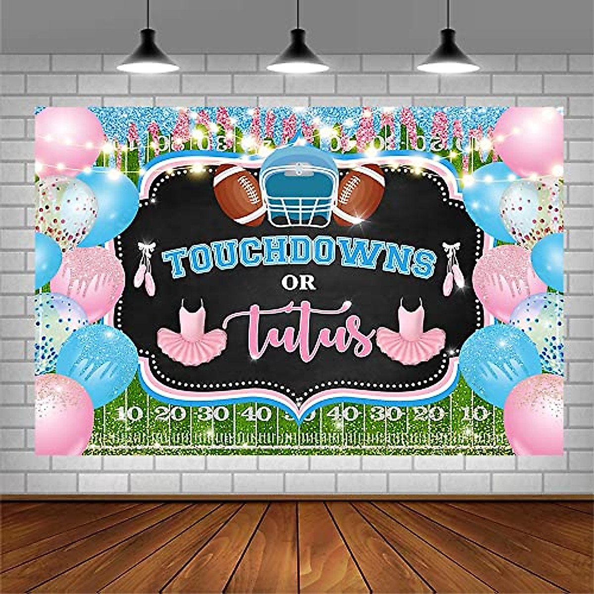 AIBIIN 7x5ft Touchdowns or Tutus Gender Reveal Backdrop American Football Pregnant Announcement Gender Neutral Photography Background Newborn Baby Shower Party Decorations Banner Supplies Photo Props