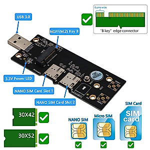 NGFF(M.2) to USB 3.0 Adapter with Dual Nano SIM Card Slot for 3G/4G/5G Module
