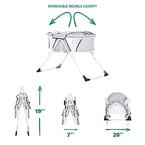 Dream On Me Karley Plus Baby Bassinet, Lightweight Compact Portable Bassinet, Easy and Quick Fold with Removable Double Canopy, Breathable Mesh Design, Storm Grey