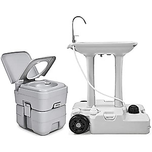 YITAHOME Portable Camping Toilet and Sink, 5.3 Gallon Flush Porta Potty, 30 L Hand Washing Station, for Outdoor, RV, Boat, Camper, Travel