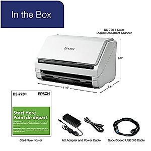 Epson DS-770 II Color Duplex Document Scanner for PC and Mac, with 100-page Auto Document Feeder (ADF), Twain and ISIS Drivers