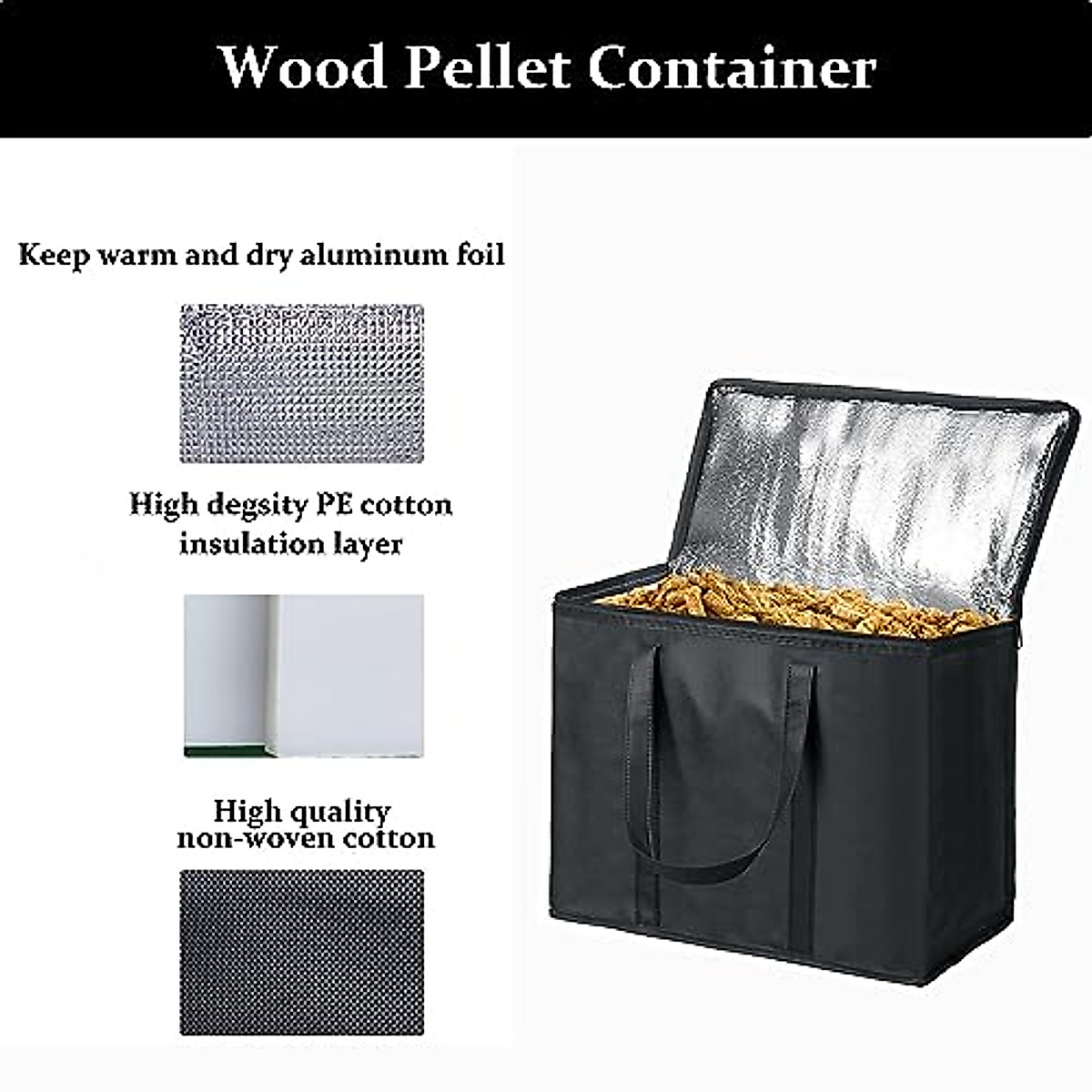 Profully 2 Pack Fuel Wood Pellet Storage Bag, 20LBs Smoker Charcoal Container for Camping and Grill, Black