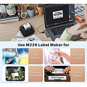 Phomemo M220 Label Maker, Bluetooth Label Printer, 3.14 Inch Portable Thermal Label Maker Machine for Barcode, Labeling, Organizing, Small Business, Compatible with iOS & Android, with 3 Label