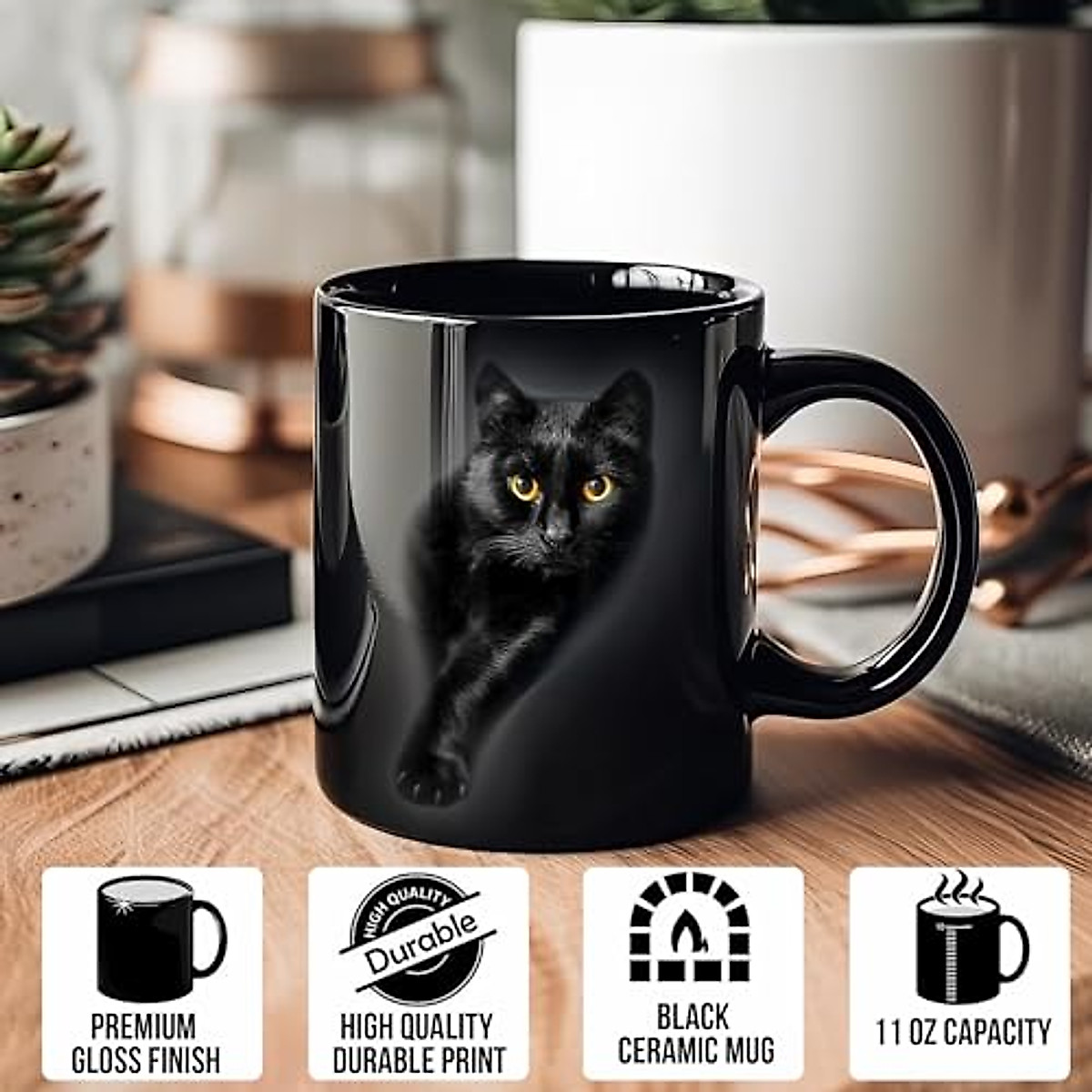 Warmstorey Black Cat Mug, Black Cat Ceramic Coffee Mug, Black Cat Gifts for Women - Men - Cat Lovers, Birthday - Mothers Day - Fathers Day Idea for Black Cat Lovers - Black Cat Mom - Black Cat Dad