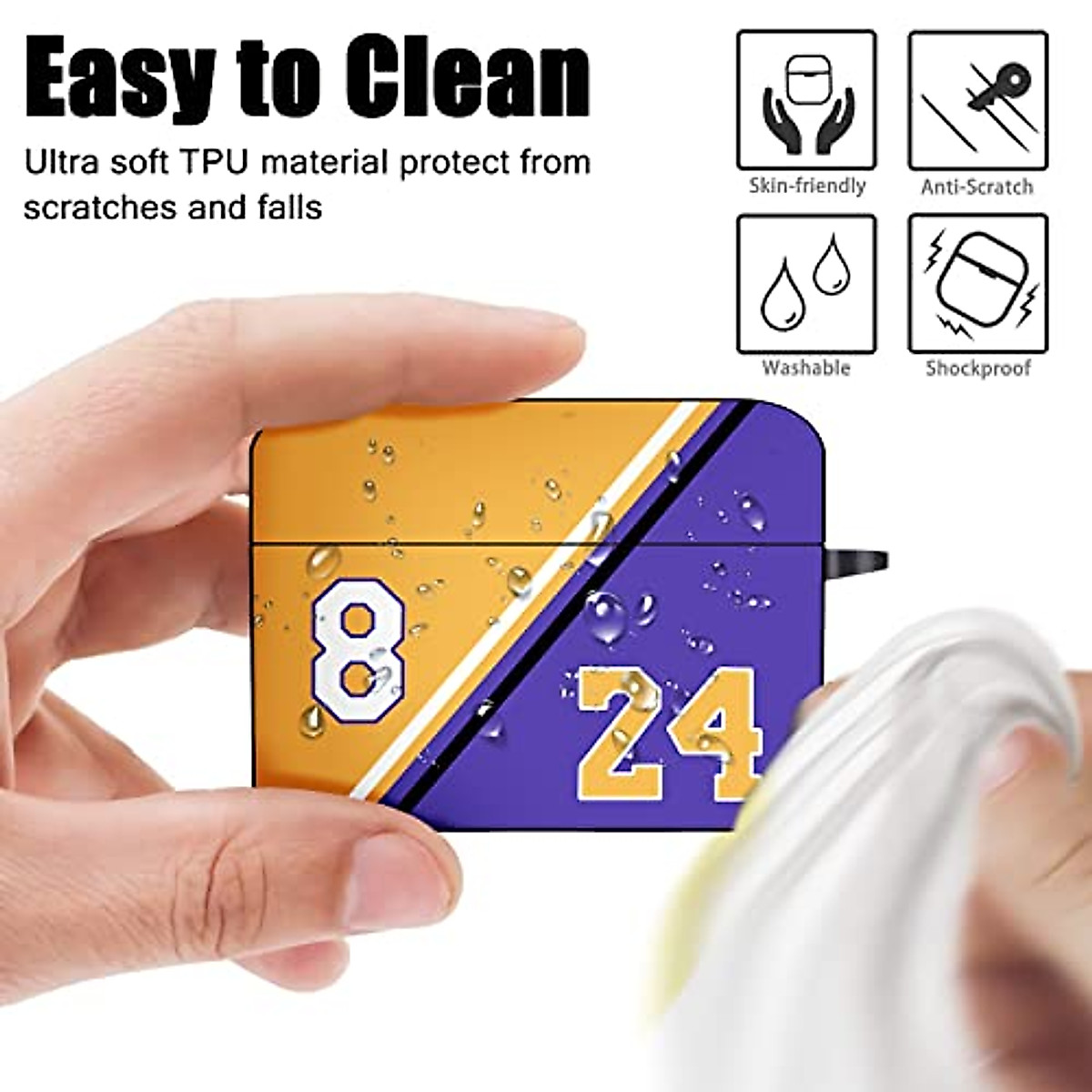 Basketball No.8/24 Case for Airpods Pro Cover with Keychain for Sports Fans Boys Men Girls Kids Jersey Cool Fun Design Mamba Spirit Square Case Silicone Protective Compatible with Airpods Pro（2019）