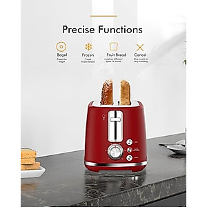 2 Slice Toaster with Extra Wide Slots & Removable Crumb Tray - 6 Browning Options, Auto Shut Off & Frozen Function, Toast Fruit Bread, Bagel & Waffle, Red