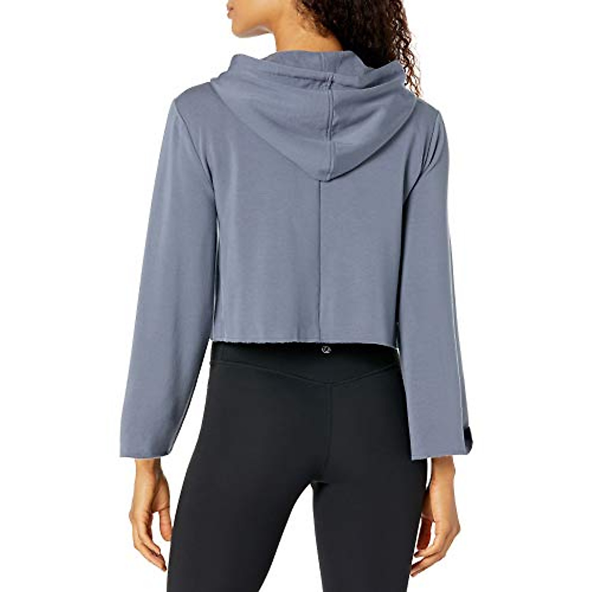 Core 10 Women's Cloud Soft Fleece Cropped Length Bell Sleeve Yoga Hoodie Sweatshirt, Light Denim Blue, Medium