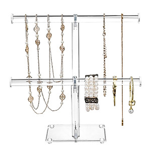 MOOCA Deluxe Clear Acrylic Jewelry Organizer, 2 Tier T-Bar Bracelet Holder, Acrylic Necklace Holder, Jewelry Holder, Jewelry Organizer Stand, Premium Quality with Enhanced Transparency