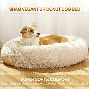 JMHUND Donut Dog Beds for Medium Dogs,Washable Large Dog Bed Calming Cuddler,Fluffy Round Pet Bed,Faux Fur Small Cat Bed.