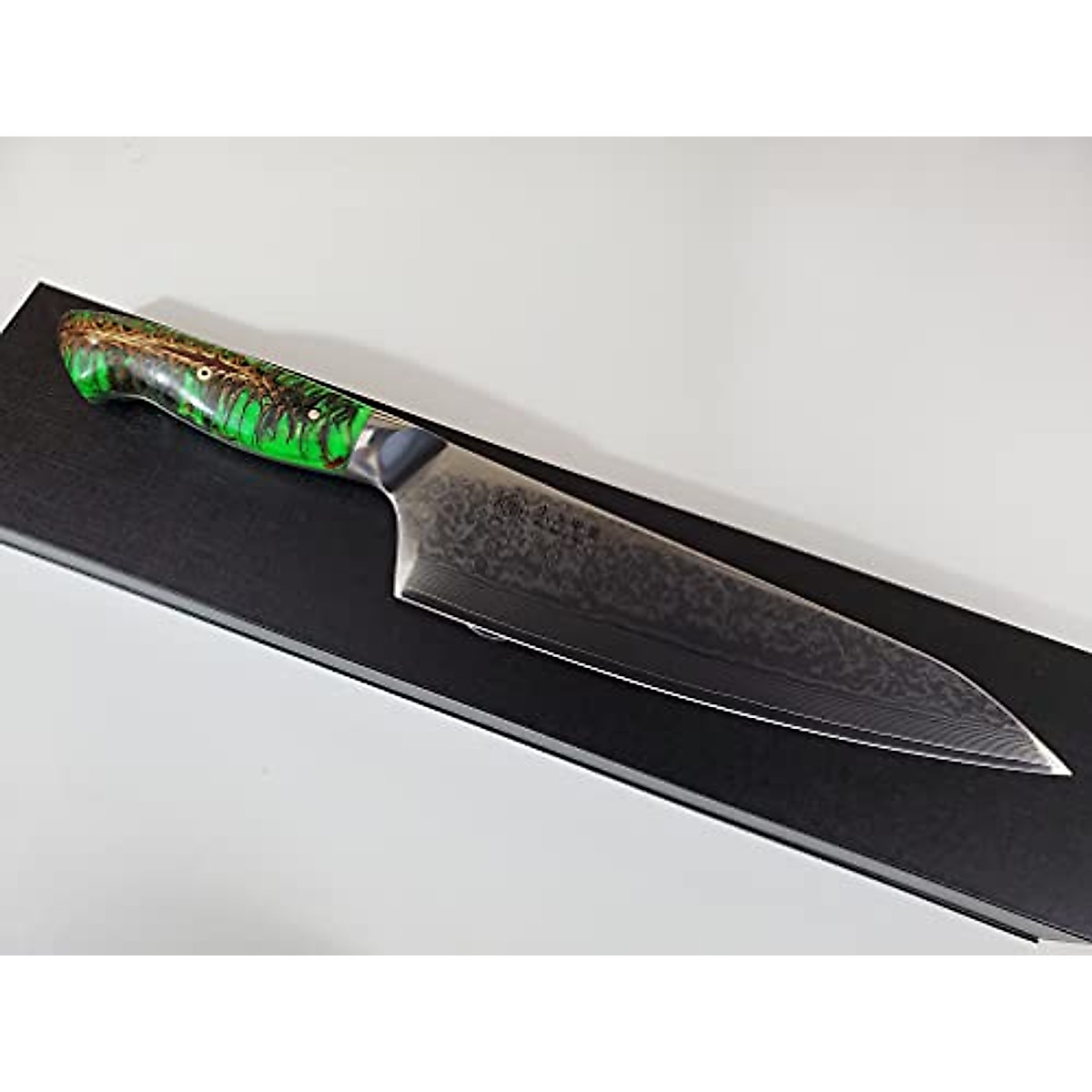 Custom VG10 Damascus chef knife Hybrid Santoku 9" White Silver cast pine cone handle, kitchen knife w/ 67 layer SS Damascus (Red silver)