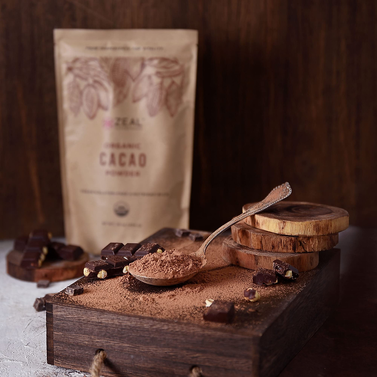 Zeal Superfoods Organic Cacao Powder - Raw, Heirloom Criollo, Top 8 Allergen-Free, Cold-Pressed, Unsweetened, Non-Alkalized, Vegan, Gluten-Free, Keto, Paleo, Kosher, Nutrient-Rich Superfood - Cocoa Powder Substitute - 16 oz (1 lb)