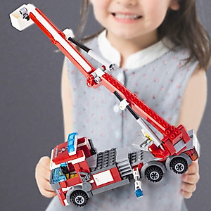 QLT QIAOLETONG City Fire Station Building Kit, 774 Pcs Building Set Including Fire Station, Fire Truck, Fire Helicopter,Fire Fighter, City Building Blocks STEM Toys Gift for Boys 6-10 Years Old.