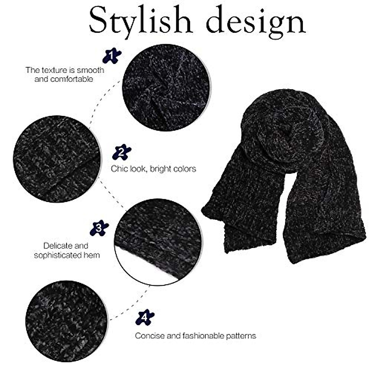 SOJOS Lightweight Ultra Soft Chenille Ribbed Thick Scarf Knit Shawl for Women for Fall Winter Shawl Wrap SC326 with Black