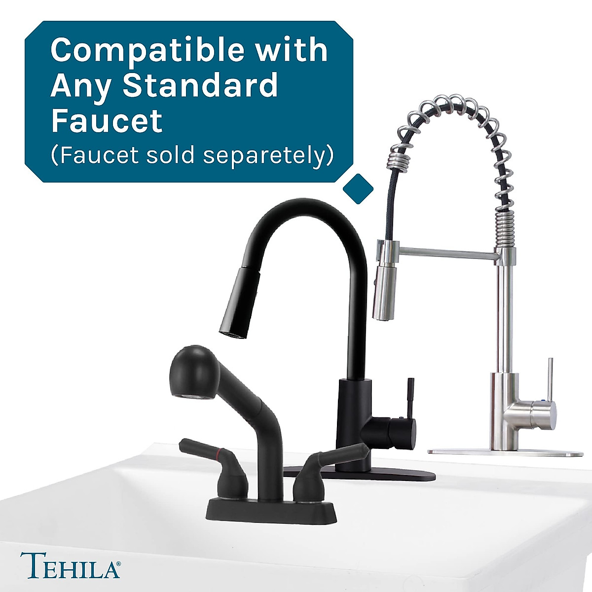 JS Jackson Supplies Tehila White Wall-Mounted Utility Sink Tub Kit, Wall-Mounted Utility Tub with Wall Bracket, Floating Utility Sink for Laundry Room, Garage, Workshop, and More