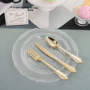 U-QE 100 Pieces Clear Plastic Plates - Clear Disposable Plates - Premium Hard Clear Plates for Party, Holiday and Party Use Including 50 Dinner Plates 10.25 '' & 50 Dessert Plates 7.5 ''