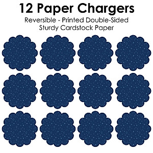 Big Dot of Happiness Navy Confetti Stars - Simple Party Round Table Decorations - Paper Chargers - Place Setting For 12