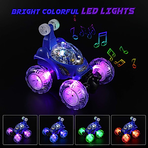 UTTORA Remote Control Car for Kids, 2.4GHz 2 in 1 RC Stunt Car, Double Sided 360°Flips Rotating with LED Headlights, Waterproof Stunt Controlled Vehicle with Rotate 360 Car Toy for 8-12 Year