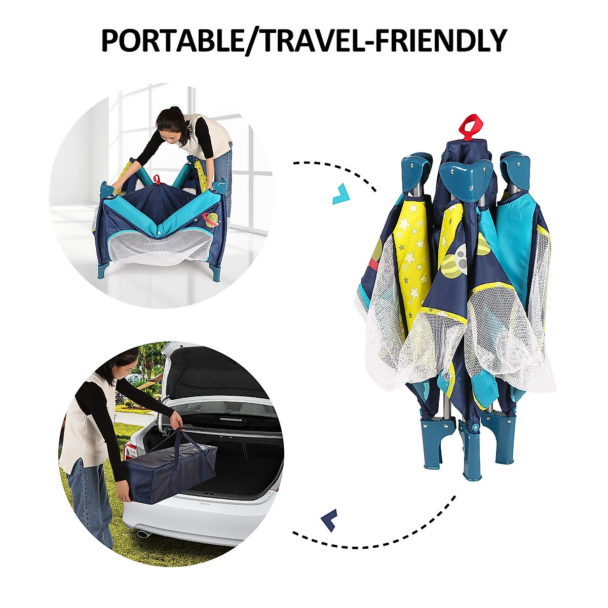 Baby Play Portable Playard Play Pen with Mattress Safety Baby Playard with Door Activity Center for Toddler Boys Girls Fun Time Indoor and Outdoor 39inch x 39inch（Blue）