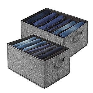 Mayniu Wardrobe Clothes Organizer with 13 Larger Grid for Folded Clothes, Closet Sweater Storage Organizer with 2 Handles, Linen Drawer Organizers for Jeans, Pant, T-Shirt, Sweaters (2 Pack, Grey)