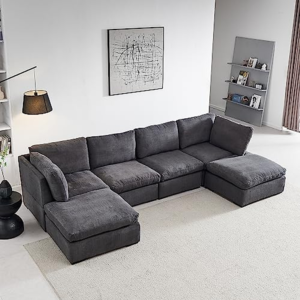 Free Combination Modular Sectional Sofa with Movable Ottoman, U Shaped Down Filled Upholstery Corner Couch with Pillow Backs, Comfy Convertible Cloud Sofa&Couch Bed for Living Room Furniture Sets