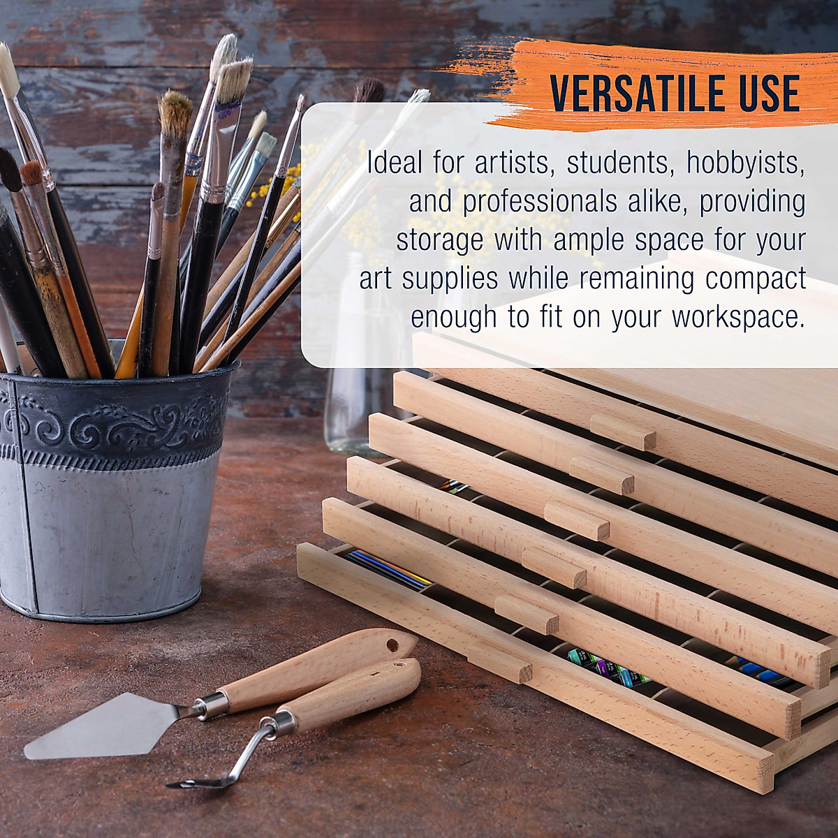 U.S. Art Supply 6 Drawer Wood Artist Supply Storage Box - Pastels, Pencils, Pens, Markers, Brushes