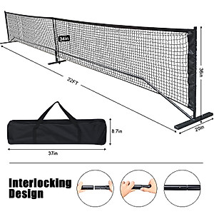 JUMPMKT Pickleball Net Portable Outdoor, 22 FT Pickleball Net - USAPA Regulation Full Size, Pickleball Net System with Metal Frame Stand and Carrying Bag for Driveway, Backyards, Indoor, Outdoor Game.