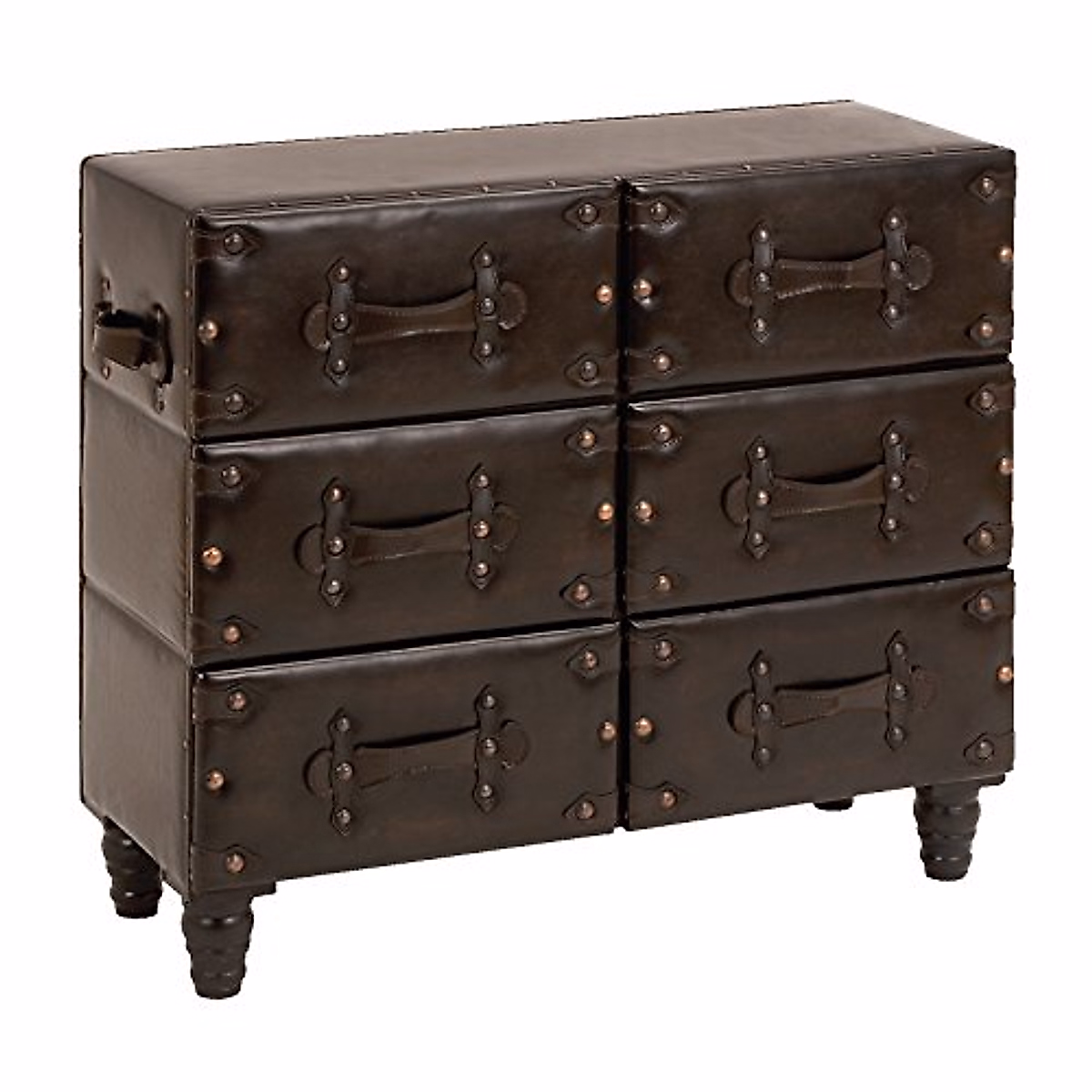 Deco 79 Wood Vintage Faux Leather Chest with Rivets and Straps Detailing, 32" x 13" x 28", Black