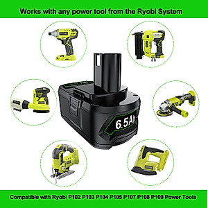 TURPOW Upgraded 6.5Ah Replacement for Ryobi 18V Lithium Battery, Compatible with Ryobi 18 Volt ONE+ Plus P107 P108 P102 P103 P104 P105 P109 P122 Cordless Power Tools for Ryobi 18V Battery 2Packs