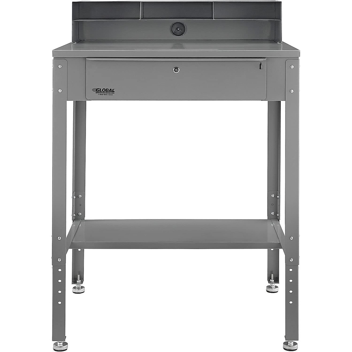 Global Industrial Flat Top Shop Desk w Pigeonhole Compartments & Electrical Outlets, 34-1/2"W x 30"D, Gray