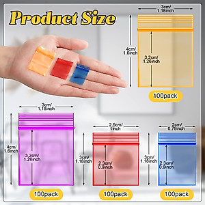 400 Pcs Small Plastic Bags- 7 MIL Thick, Mini Plastic Seal Jewelry Earrings Coin Candy Bags, Resealable Strong Poly Baggies for Travel, Storage, Packaging Shipping (Blue, Red, Orange, Pink)