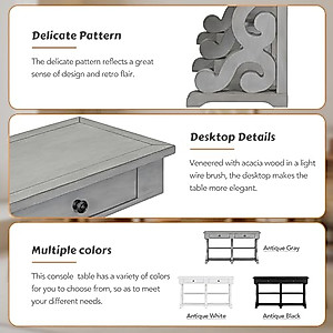 Brabrety Rustic Console Table Sideboard with Ample Storage, Open Shelves and Drawers,for Entrance Dinning Room Living Room (Antique Gray@Storage)