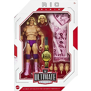WWE MATTEL Ultimate Edition Ric Flair Action Figure, 6-in / 15.24-cm, with Interchangeable Heads, Swappable Hands & Entrance Robe for Ages 8 Years Old & Up