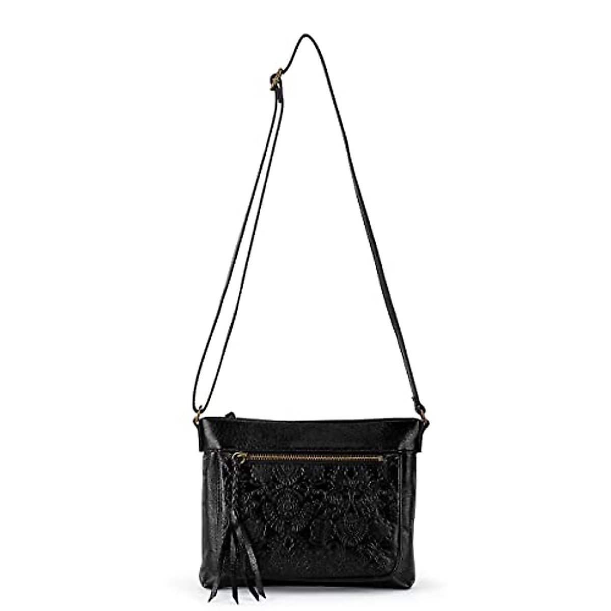 The Sak womens Sak Sanibel Leather Mini Crossbody, Black Floral Embossed Ii, One Size US