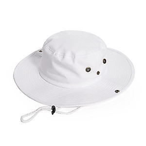 Cotton Sun Hat for Men and Women Wide Brim Foldable Sun Boonie Hunting Fishing Safari Bucket Hat(7 1/2 Size) White