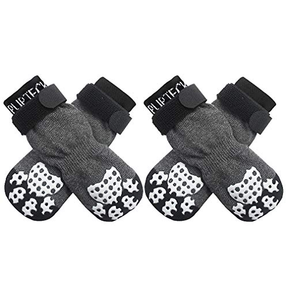 PUPTECK Double Side Anti-Slip Dog Socks with Adjustable Straps for Small Medium Large Dogs Indoor Hardwood Floor, 2 Pairs Pet Paw Protection Traction Control Grip Socks Prevents Licking, Grey L