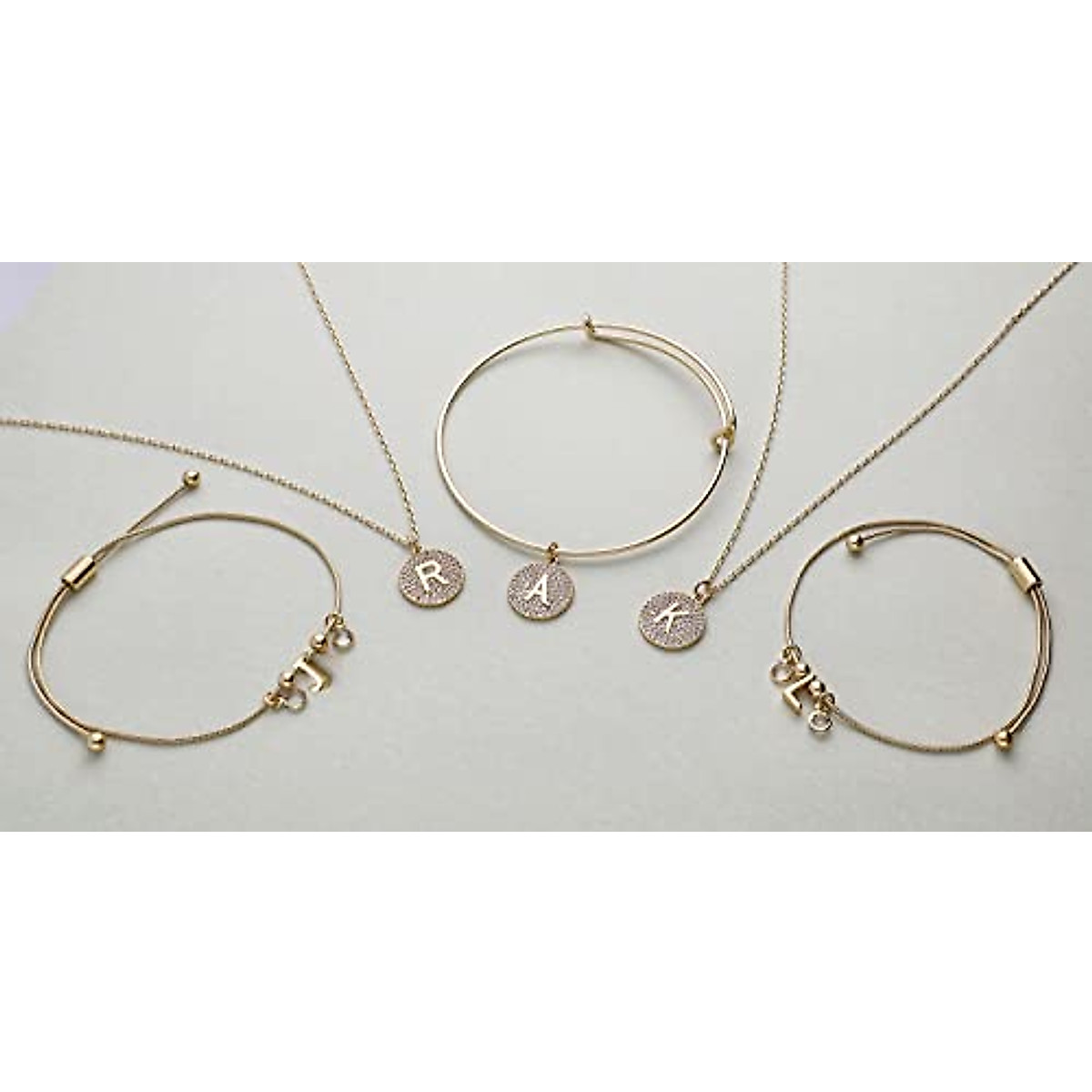 CAPWELL + CO 14k Gold Colored Initial Letter C Charm Bracelet Adjustable Friendship Slider Letters A-Z Bridesmaid Gift for Women and Young Girls