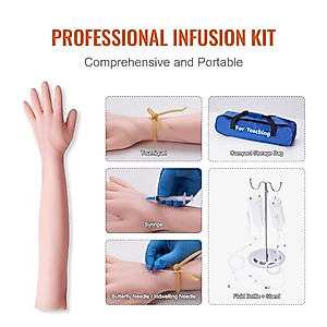 VEVOR Intravenous Practice Arm Kit Made of PVC Latex Material Phlebotomy Arm with Infusion Stand Practice Arm for Phlebotomy with a Storage Handbag IV Practice Arm Kit for Venipuncture Practice
