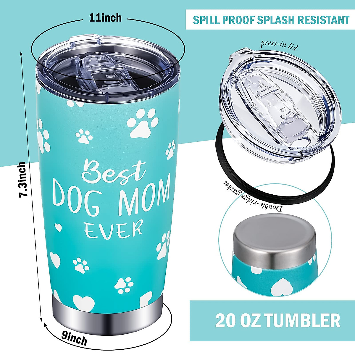 Zubebe Dog Lovers Gifts for Women Dog Skinny Tumbler with Lid and Straw Coffee Tumbler for Women 20oz Coffee Mug for Birthday Mother's Day Christmas Travel Gifts