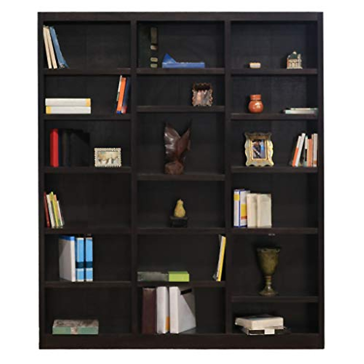 Traditional 84" Tall 18-Shelf Triple Wide Wood Bookcase in Chocolate Espresso