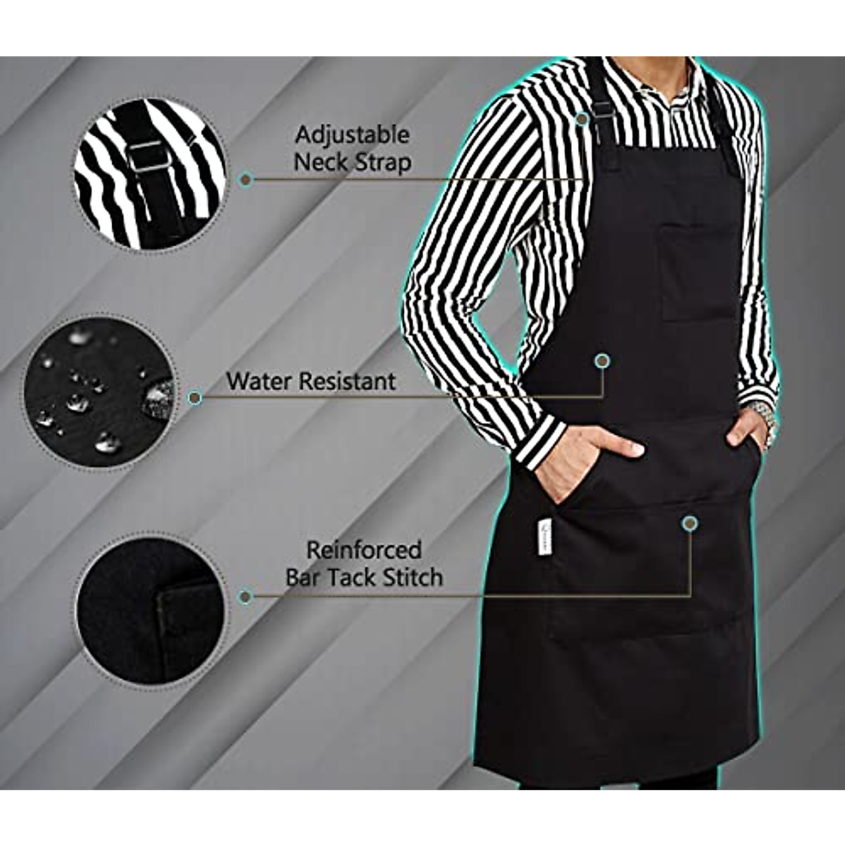 RUVANTI Professional Grade Durable Extra Large XXL Men/Women Aprons for Cooking BBQ Work Chef