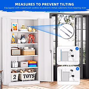 Superday Locking Metal Cabinet 72"×36"×18", Tall Storage Cabinet with 2 Doors and 4 Shelves, Large Metal Steel Utility Cabinet for Office File Bathroom Medicine Garage Pantry (White)